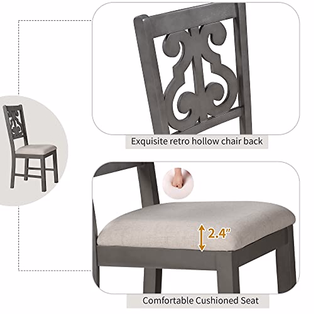 Goozio 5-Piece Round Dining Table and 4 Fabric Chairs with Special-Shaped Table Legs and Storage Shelf,Gray