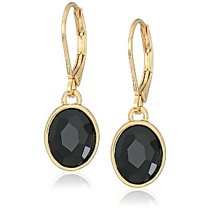 Anne Klein "Ear Spectacular" Gold-Tone Jet Single Stone Drop Earrings