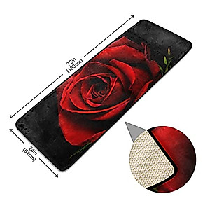 Red Rose Flower Close Up Runner Rug 72 x 24 Inch, Valentine Kitchen Rug Doormat Bath Mat Area Rug Non-Slip Carpet for Kitchen Living Bedroom