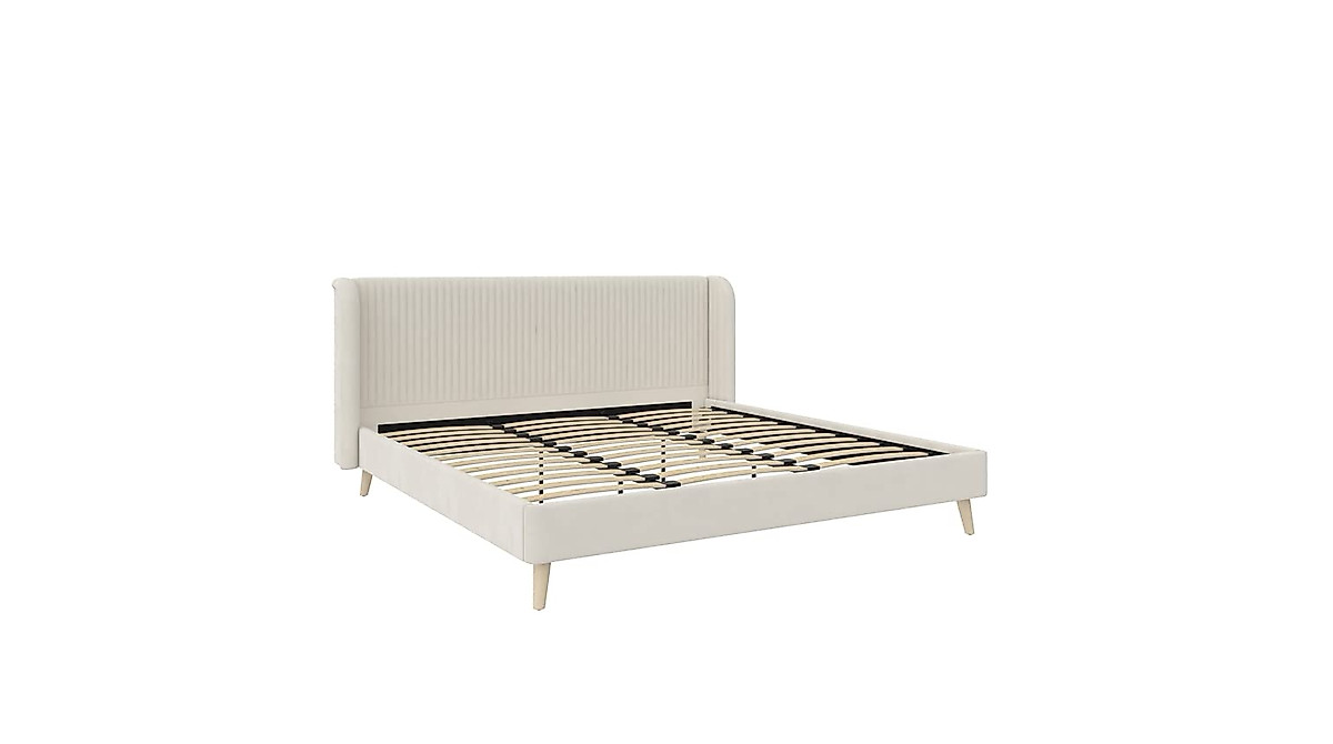 Novogratz Holly Wingback Bed Frame in Ivory Velvet