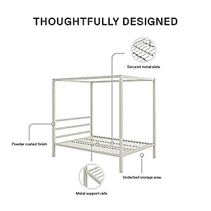 DHP Modern Metal Canopy Platform Bed with Minimalist Headboard and Four Poster Design, Underbed Storage Space, No Box Spring Needed, Full, White