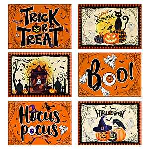 Halloween Placemats Set of 6,12x18 Inch Halloween Decorations Place Mats for Dining Table with Treat or Trick