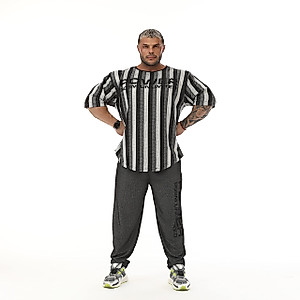 Men's Active T-Shirt Wide Cut Rag Top (XL, Black-Anthracite-Silver)