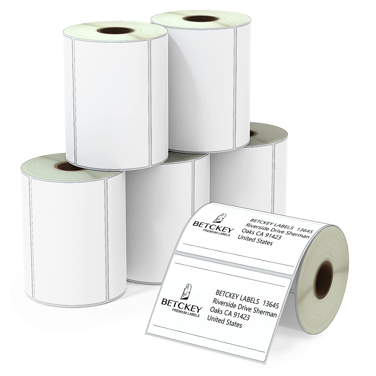 BETCKEY - 4" x 2.5" (102 mm x 64 mm) Shipping & Multipurpose Labels Compatible with Zebra & Rollo Label Printer,Premium Adhesive & Perforated [6 Rolls, 3720 Labels]