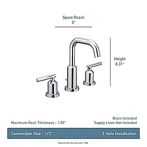 Moen Gibson Matte Black Two-Handle Widespread High Arc Modern Bathroom Sink Faucet, Modern Bathroom Faucet for Three Hole Bath Sinks (Valve Required), T6142BL