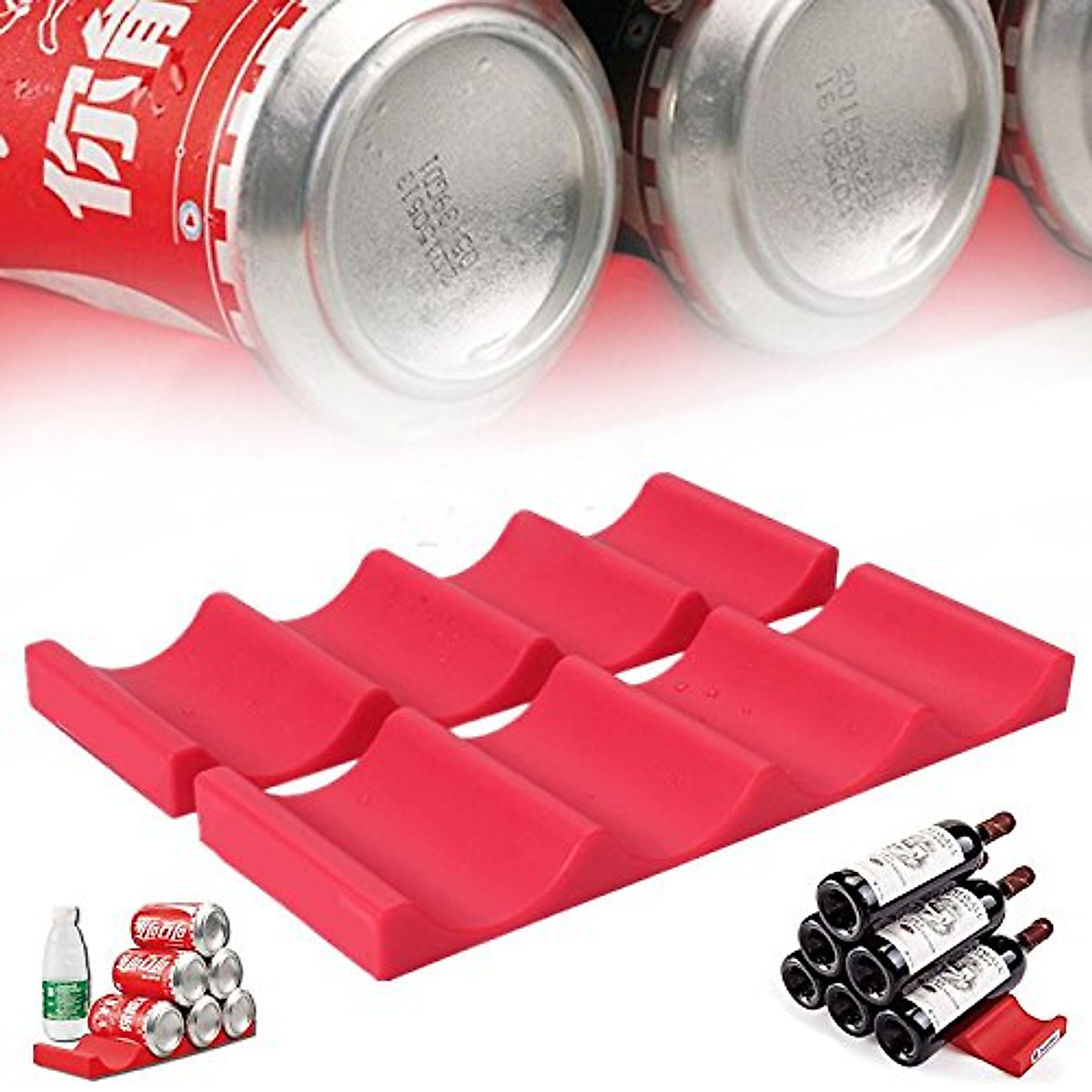 Xiaolanwelc@ Creative Fridge Can Beer Wine Bottle Rack Storage Box Organizer Holder Silicone Mat Stacking Tidy Tool Kitchen Gadgets Bar Tools