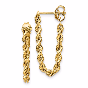 Twisted Rope Chain Dangle Post Earrings in Real 14k Yellow Gold 10 mm x 27 mm