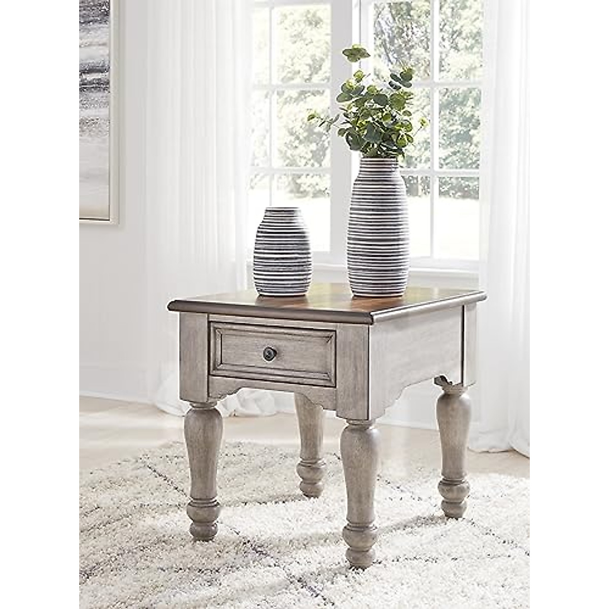 Signature Design by Ashley Lodenbay Classic Farmhouse End Table with 1 Drawer, Antique Gray & Brown