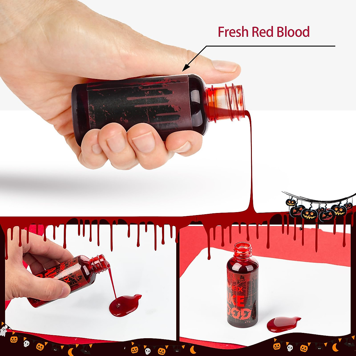 UNIMEIX 1 OZ Fake Blood Makeup Kit Fake Blood Gel Washable Sfx Makeup for Clothes Mouth Eyes，Stage Blood for Halloween Zombie Vampire Cosplay Party