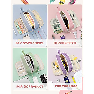 SUNEE Cute Pencil Case, Aesthetic Pen Pouch with 3 Compartments, Kawaii Colored Large Pencil Bag with Zipper, Stationery Storage and Organizer, Pink School Supplies for Teen and Adult Girls