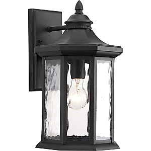 Progress Lighting Edition Collection 1-Light Clear Water Glass Traditional Outdoor Large Wall Lantern Light Textured Black, 9"