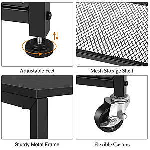 ETELI 3 Tier Side Table with Wheels Black Rolling End Side Table Small with Storage Shelves Industrial Night Stand for Small Space Living Room Bedroom Kitchen Office