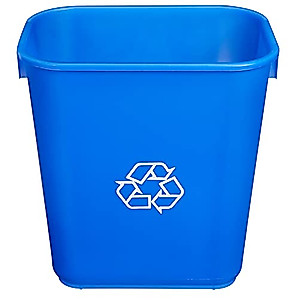 AmazonCommercial Rectangular Commercial Office Wastebasket, w/Recycle Logo, 3 gallon (Pack of 2), Blue
