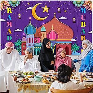 Ramadan Mubarak Decorations Backdrop Banner Muslim Ramadan Kareem Background Eid Mubarak Sign Photo Booth Backdrop Background for Home Muslim Ramadan Eid Al Fitr Party Supplies (Colorful)