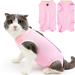 Hpetppy Cat Recovery Suit for Spay Abdominal Wounds, Kitten Onesie Bodysuit for Cats After Surgery, Cat Surgery Recovery Suit Female Cone of Shame Alternative for Cats Anti Licking (Pink,M)