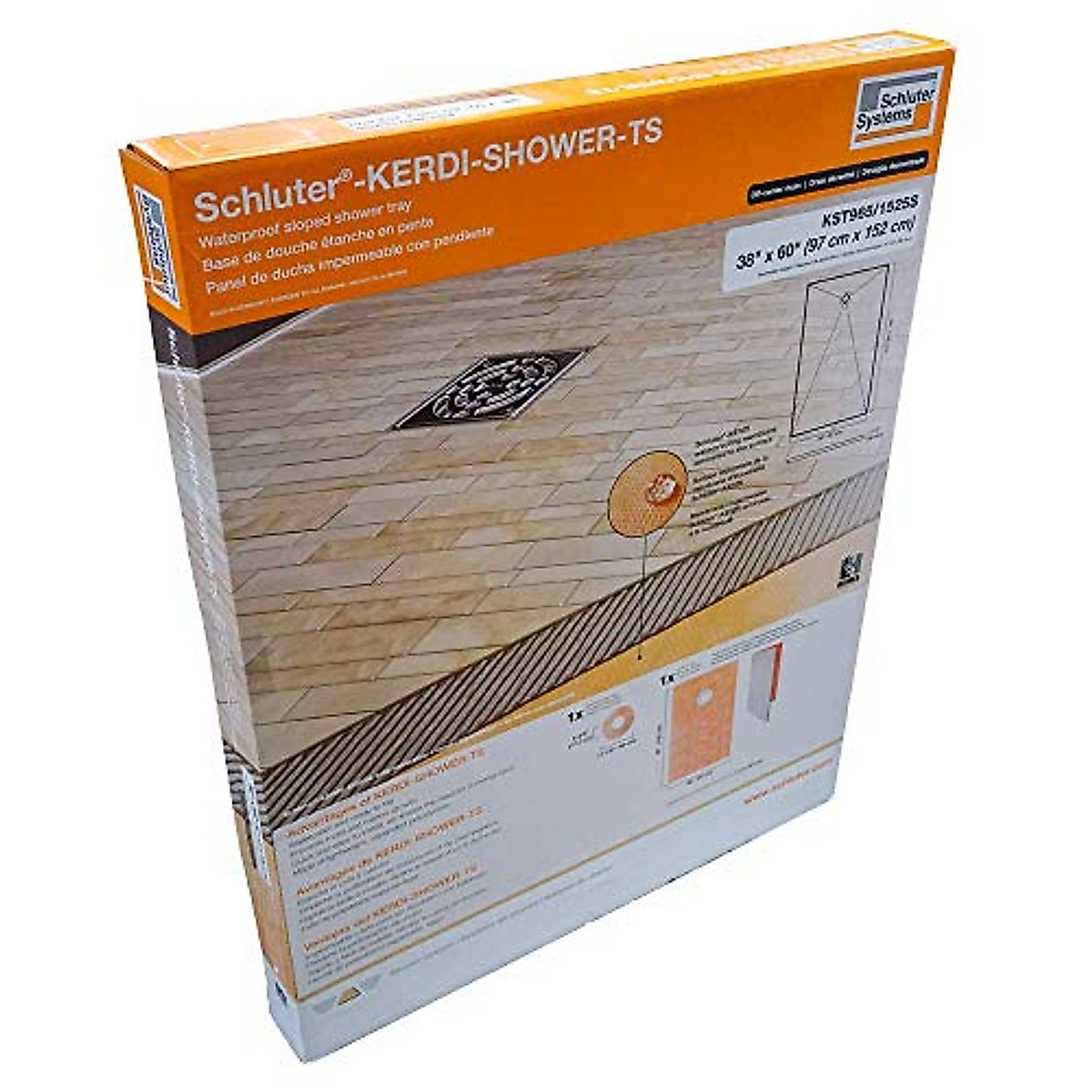 Schluter Kerdi 38" x 60" Shower Tray Off-Center Drain Placement 1-1/2" Perimeter Height