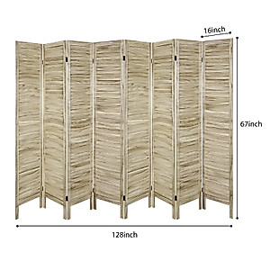 ECOMEX 8 Panel Room Divider, Folding Privacy Screens Room Divider, Wooden Room Screen Divider Freestanding, Partition Divider for Room Separation, for Home Office, Bedroom, Natural