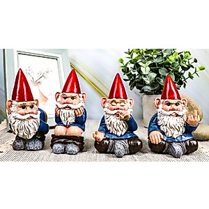 Ebros 4" Tall Badass Naughty Magical Gnome Mooning Figurines Collectible Set of 4 Whimsical Dwarf Gnomes Dwarves Fairy Garden Accessory Decors