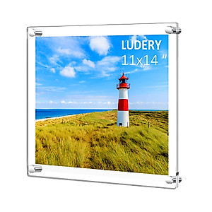 Ludery 11x14 Clear Acrylic Wall Mount Floating Frameless Picture Frame, Frameless Photo Frame Panel For Degree Certificat, Artwork,Family Portraits(Full Frame is 13x16)-1Pack