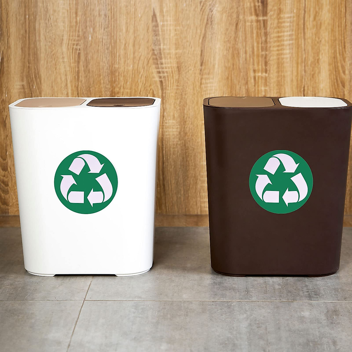 M METERXITY 3 Pack Recycle Sticker - Trash Can Labels, Strong Adhesion & Smooth Surface, Apply to Kitchen/Garden Trash Bin (5 Inch, White on Green)