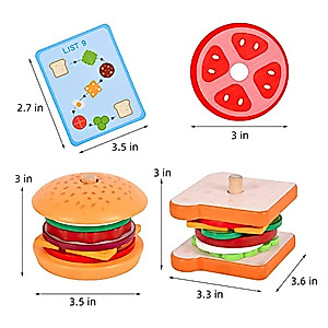 MIKNEKE Wooden Sandwich Sorting & Stacking Toys for Toddlers, Montessori Toys for 3 Year Old, Preschool Educational Toys to Develop Fine Motor Skills (Sandwich)