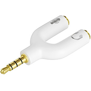 D & K Exclusives [2-Pack] Headphone Splitter Adapter, 3.5mm Male to 2 Port 3.5mm Female Y Jack Splitter for Audio Stereo and MIC, Headset to PC Adapter for Phones, Computers, MP3, Tablet (White)