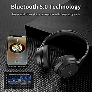 Tecno Bluetooth Headphones with Microphone, Wireless Over Ear Bluetooth Headphones, Deep Bass Memory Foam Ear Cups Headphones Wireless Bluetooth with Portable Case for Travel Home Office, N1