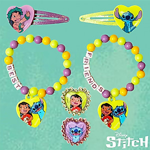 LUV HER Disney Stitch Girls BFF 6 Piece Toy Jewelry Box Set with 2 Rings, 2 Bead Bracelets and Snap Hair Clips Ages 3+