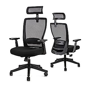H HONSIT Big and Tall Office Chair- Ergonomic Mesh Office Chair with 3D Armrest, Adjustable Headrest and Sponge Lumbar Support, Comfortable Tilt Function Executive Swivel Office Chair,300lbs