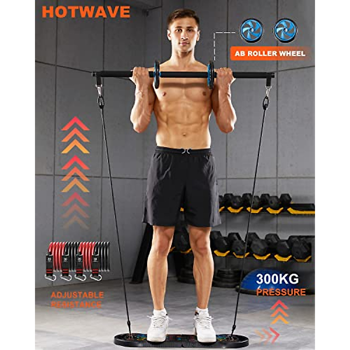 HOTWAVE Portable Exercise Equipment with 16 Gym Accessories.20 in 1 Push Up Board Fitness,Resistance Bands with Ab Roller Wheel,Full Body Workout at Home,Patent Pending