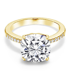 Gem Stone King 18K Yellow Gold Plated Silver 10MM Cushion Gemstone Birthstone Engagement Ring | Wedding Anniversary Promise Ring For Women | Available In Size 5, 6, 7, 8, 9