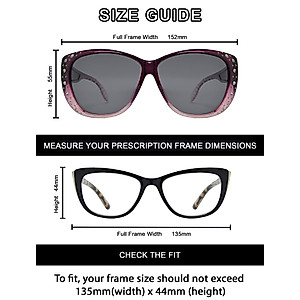 PZ - Polarized Sunglasses Wear to Cover Over Prescription Glasses UV Protection Rhinestones (Purple Fade + Polarized Grey)
