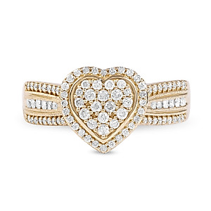 Sterling Silver with Yellow Gold Plating 1/2Ct. TDW. Round Diamond Composite Heart Shaped Frame Bridal Engagement Ring by Diamond Hub Love Gift for Women(I-J,I2)8.5