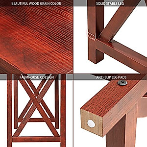 MINOSYS Writing Desk – 43.3” Computer Desk for Home Office, Sturdy Wooden Grain Work Desk with X Frame, Console Table for Living Room, Entryway, Study Room, Sofa, Cherry Color Farmhouse Desk.