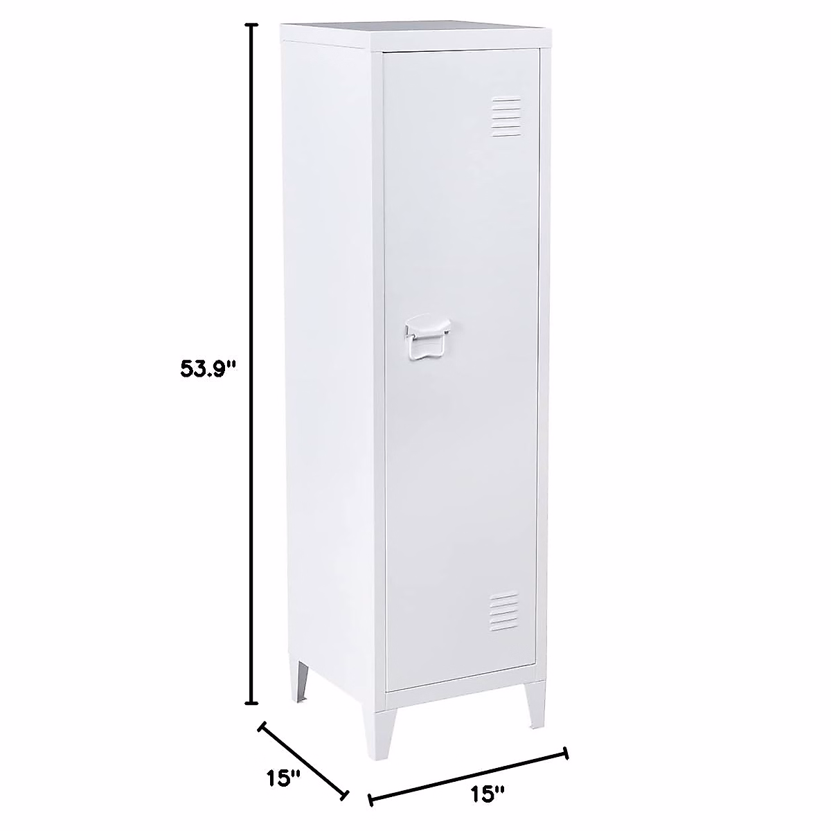 FurnitureR Commercial Metal Storage Organizer Scandinavian File Cabinet Chest Floor Standing 54.1 inches1 Door 3 Shelves Removable, Home Office White