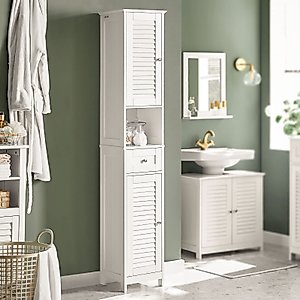 Haotian Tall Bathroom Storage Cabinet Freestanding Cabinet Slim Cabinet with Shelves and Drawers, White FRG236-W