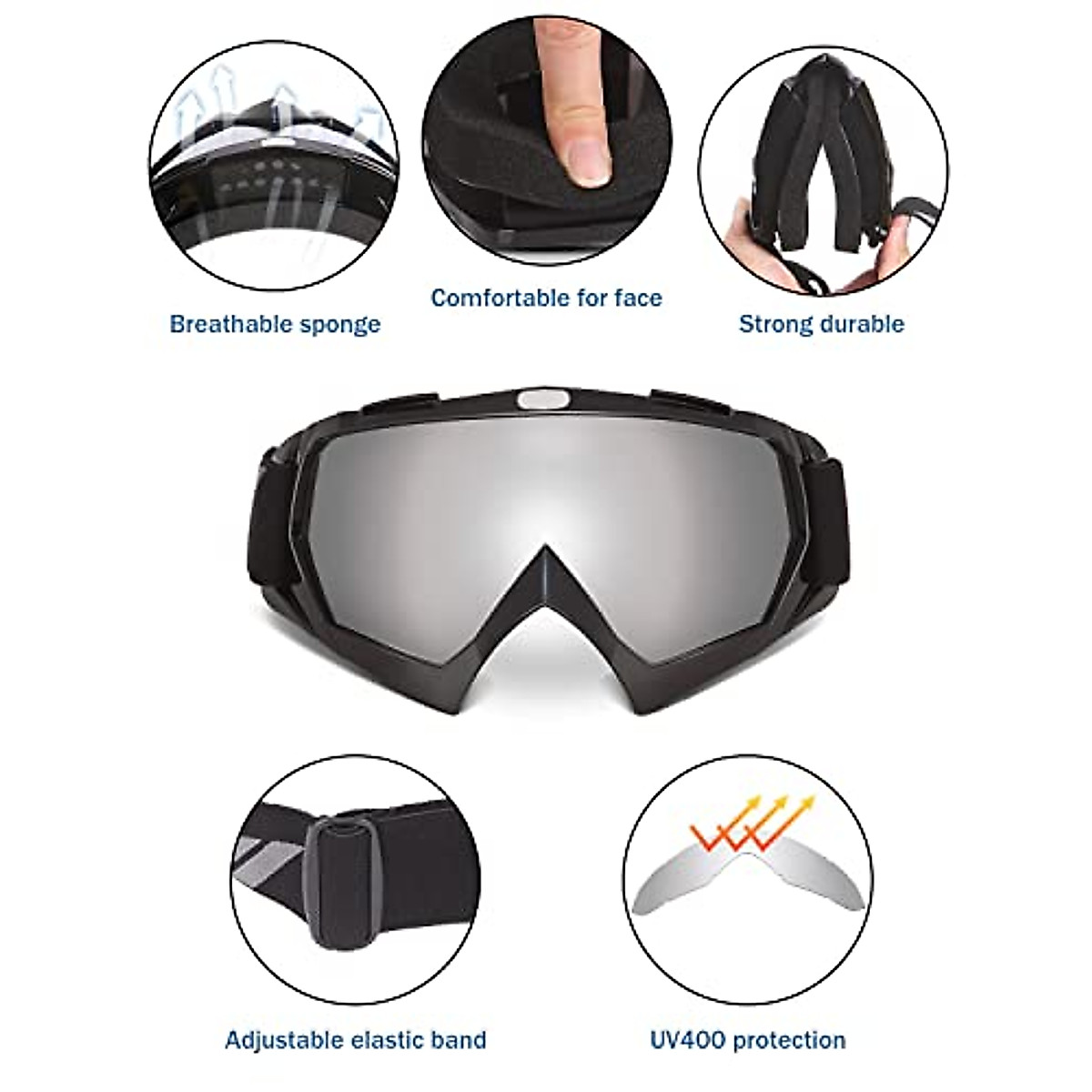 KEMIMOTO Dirt Bike Goggles Motocross Goggles ATV UTV Goggles Anti UV Riding Goggles Ski Goggles