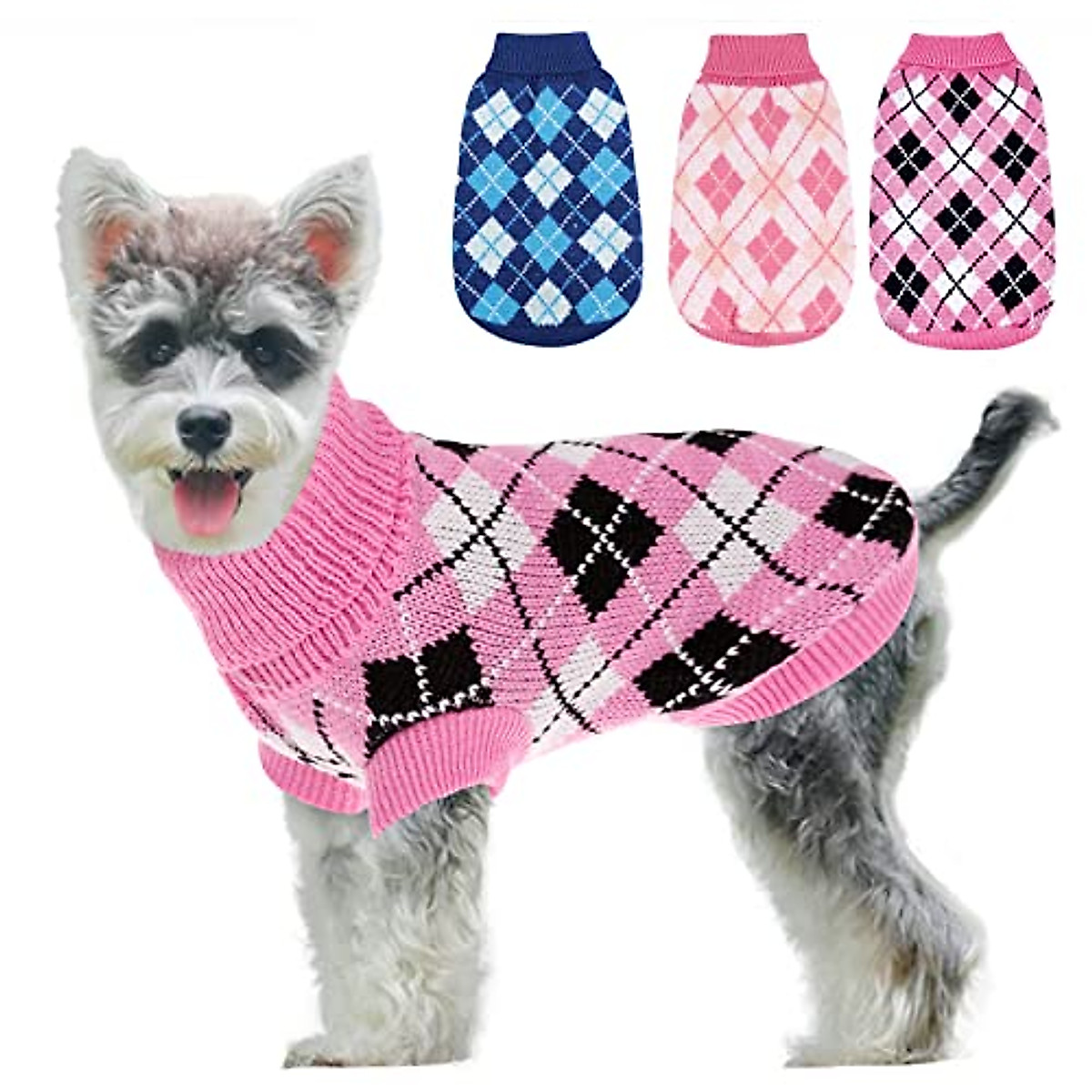 MORVIGIVE Rhombus Knit Small Dog Sweaters, Turtleneck Puppy Jumper Warm Kitten Pullover Sweater for Cold Weather, Dogs & Cats Soft Sweatshirts Boys Girls Pet Knitwear Clothes for Fall Winter Black XL