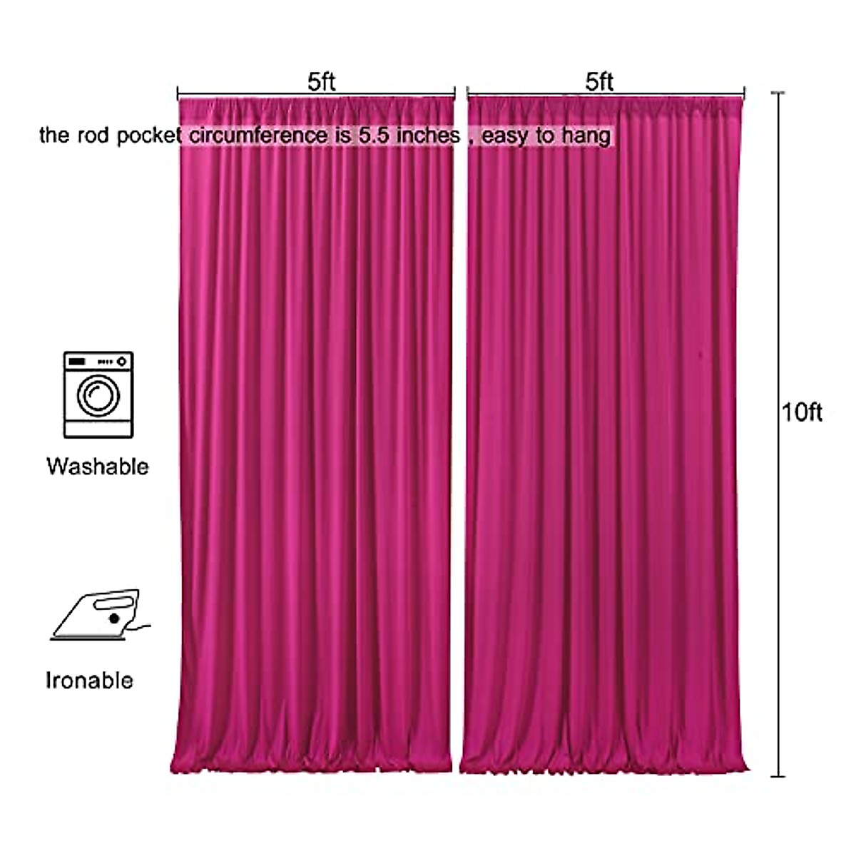 10ft x 10ft Hot Pink Backdrop Curtain for Parties Fuchsia Wrinkle Free Backdrop Drapes Panels for Baby Shower Birthday Photo Photography Polyester Fabric Background Decoration