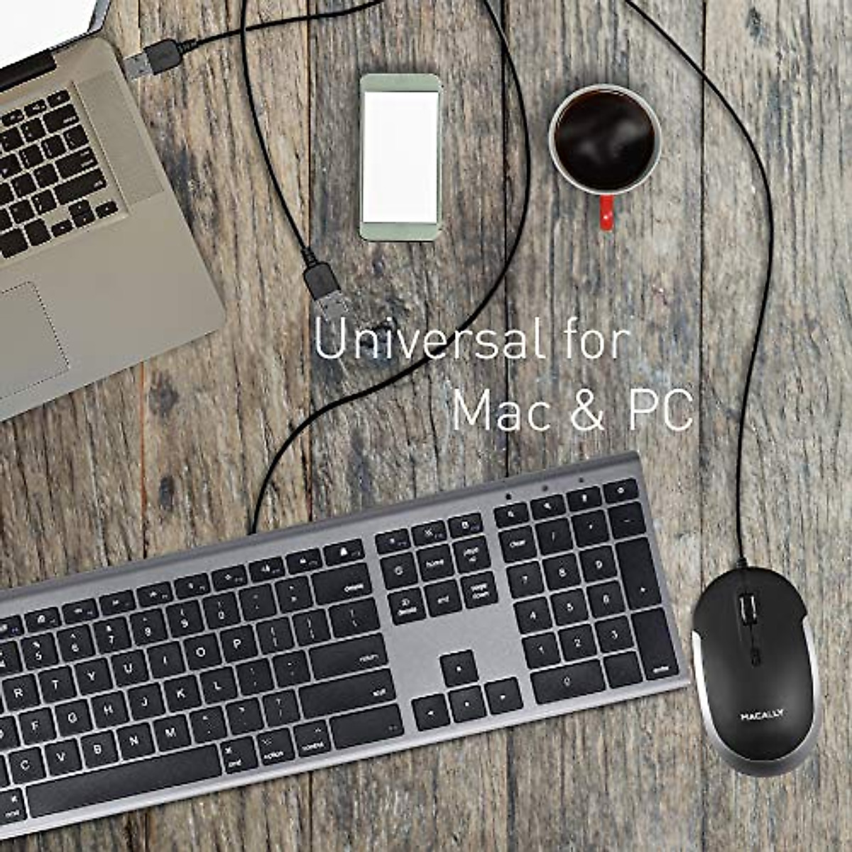 Macally Silent Wired Mouse - Slim & Compact USB Mouse for Apple Mac or Windows PC Laptop/Desktop - Designed with Optical Sensor & DPI Switch - Simple & Comfortable Wired Computer Mouse (Space Gray)