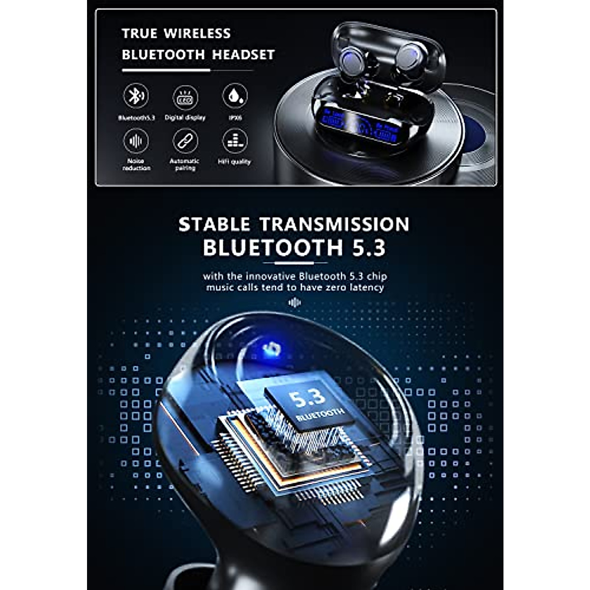 Wireless Earbuds, Bluetooth Headphones 160hrs Battery Life with LED Power Display Crystal-Clear Calls Built-in Mic IP6 Waterproof V5.3 Bluetooth Earbuds Stereo Sound Ear Buds for Sports and Working