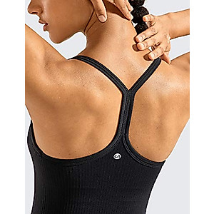 CRZ YOGA Seamless Workout Tank Tops for Women Racerback Athletic Camisole Sports Shirts with Built in Bra Black Medium