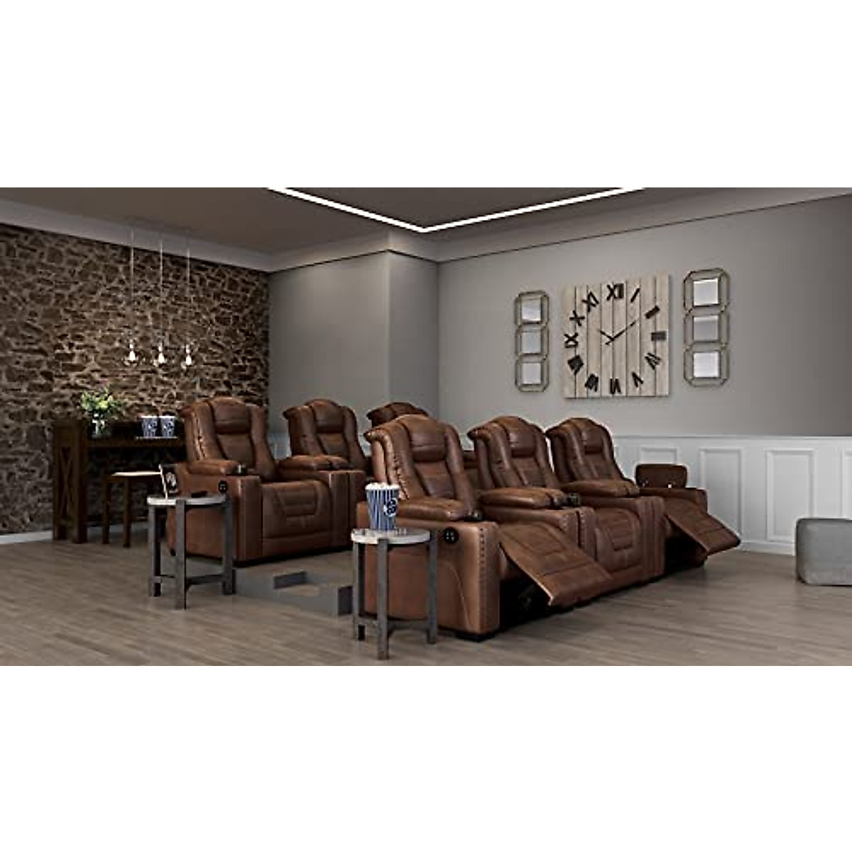 Signature Design by Ashley Owner's Box Faux Leather Power Recliner with Adjustable Headrest, Brown
