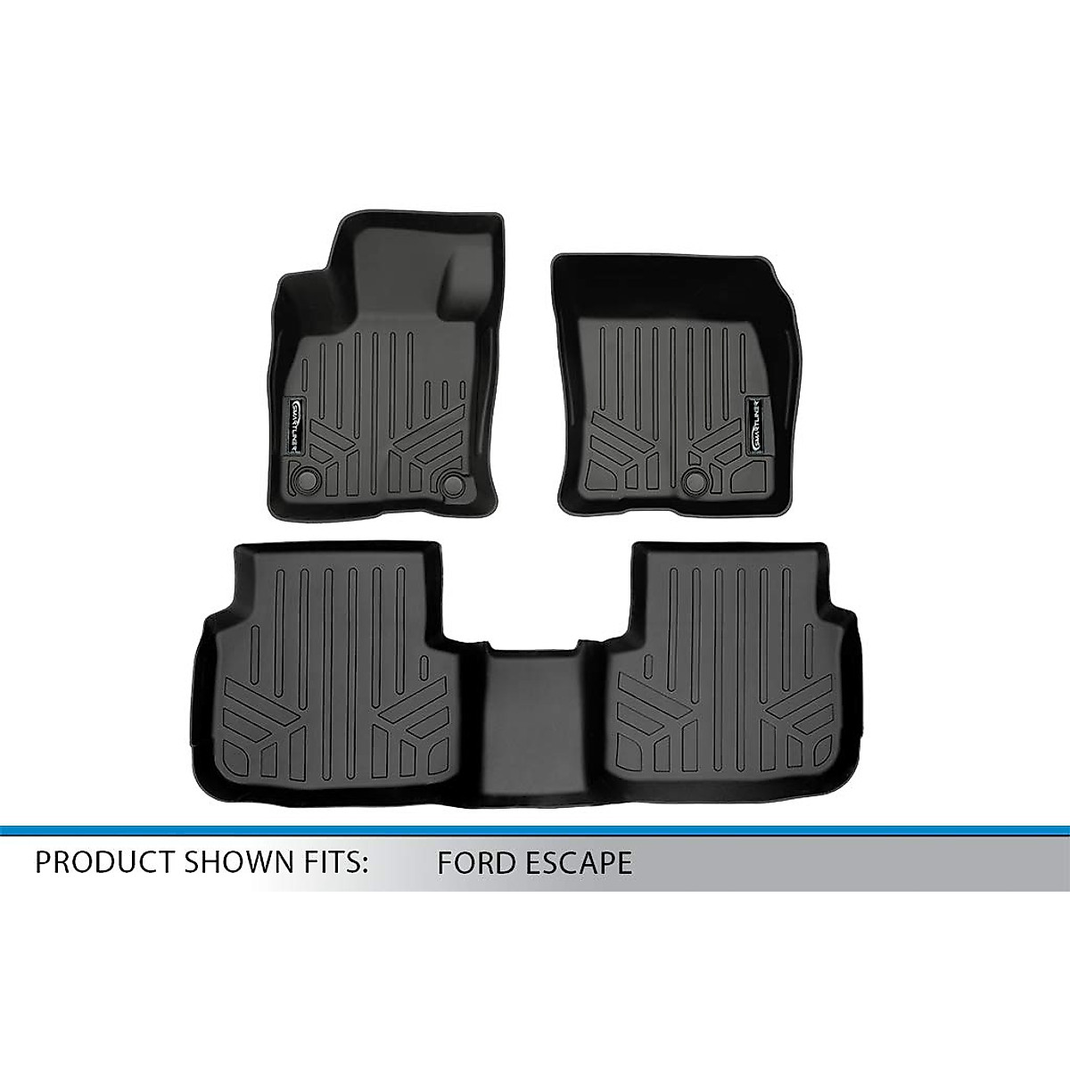 Smartliner All Weather Custom Fit Floor Mats 2 Row Liner Set Black Compatible with 2020-2023 Compatible with Ford Escape Does NOT Fit Hybrids