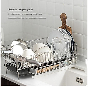 Dish Drying Rack 304 Stainless Steel Dish Rack with Drainboard Drainage, Utensil Holder for Various Kitchenware,Comes with chopstick holder Multifunctional Dish Rack for Kitchen Counter,Cup Holder,(St