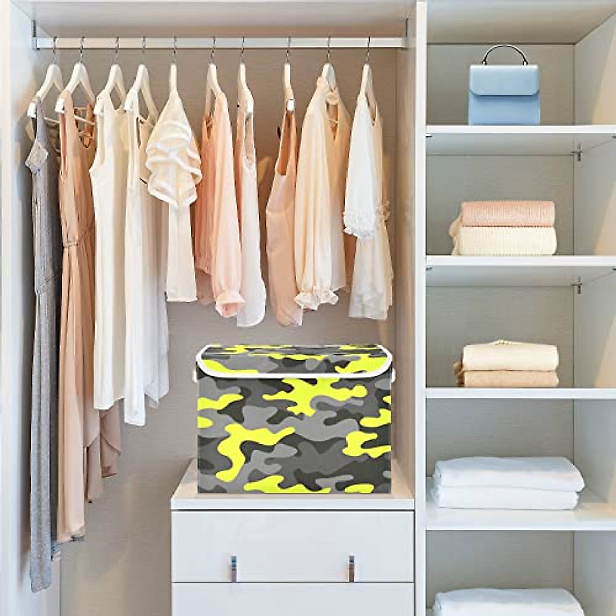 CaTaKu Camouflage Art Green Storage Bins with Lids and Handles, Fabric Large Storage Container Cube Basket with Lid Decorative Storage Boxes for Organizing Clothes