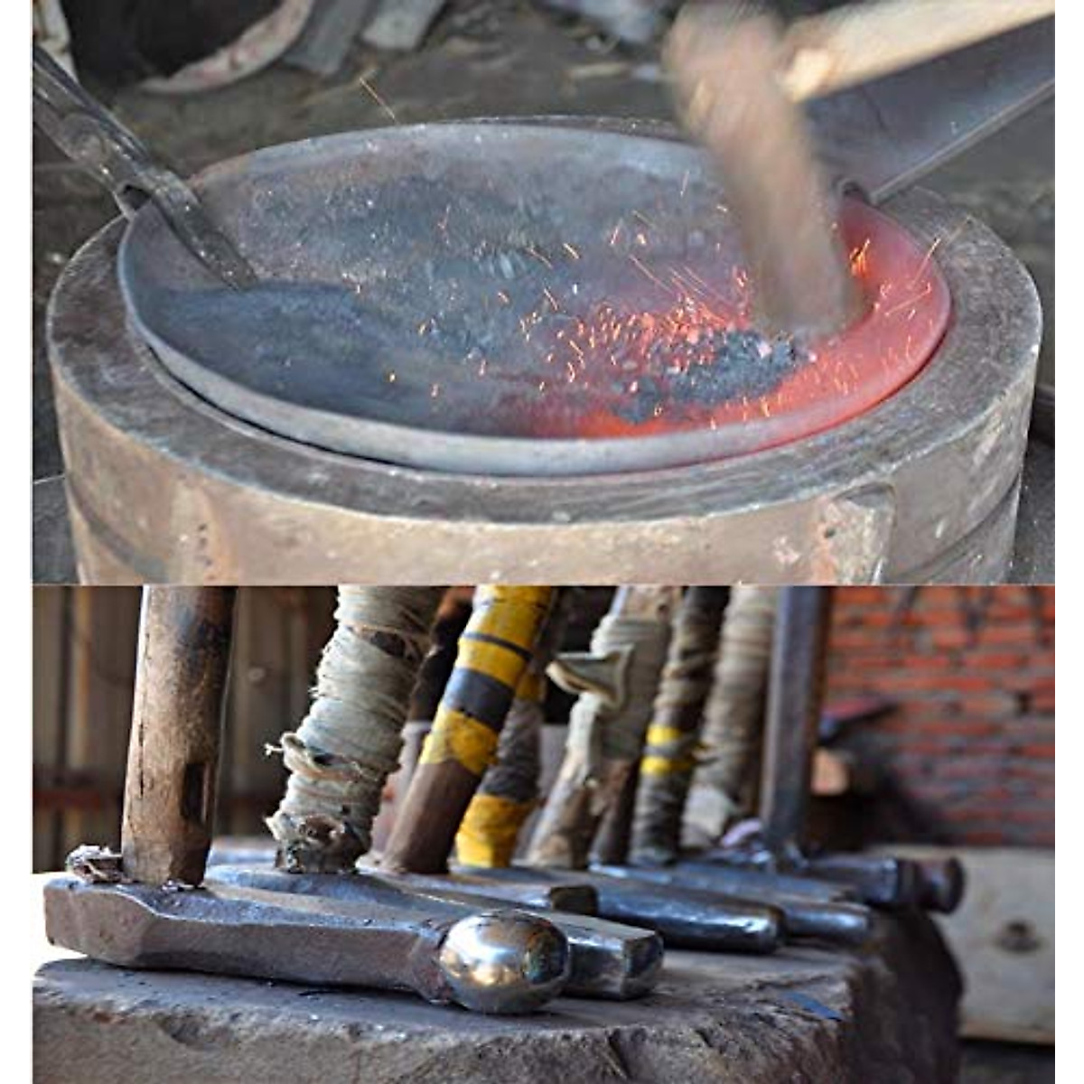 Bingmao Chinese Traditional Hand Hammered Iron Wok,2-handle Style,Non-stick,No Coating,Less Oil,Flat Bottom Induction Stoves Suitable (36CM/14 inch Diameter)