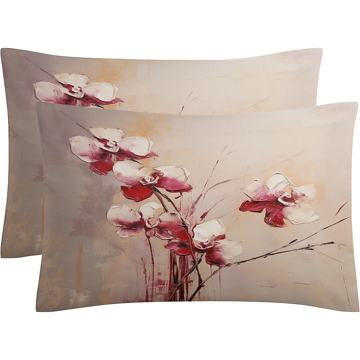 OmErsa Ultra Soft and Non-Iron Brushed Microfiber Flower Queen Size Duvet Cover Sets - Floral Watercolor Bedding Set with Quilt Cover & 2 Pillowcases, Zipper Closure