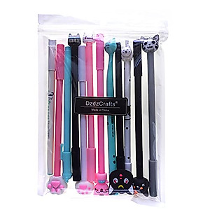 DzdzCrafts 12-Packs Cats Rollerball Gel Pens Black Ink Pens 0.35mm 0.38mm 0.5mm Bulk for Kids Students