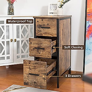 UEV Bathroom Drawer Organizer,Free Standing Single Vanity,Brown Nightstand,Vertical Dresser Storage Tower Vanity for Bedroom/Hallway/Entryway,Self-Assemble,3 Drawers